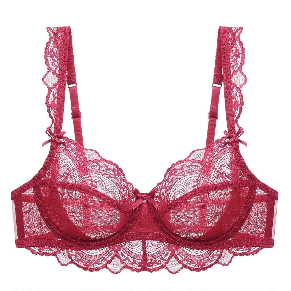 Guoeappa Women's Lace Bra Beauty Sheer Sexy Bra Non Padded Underwired ...