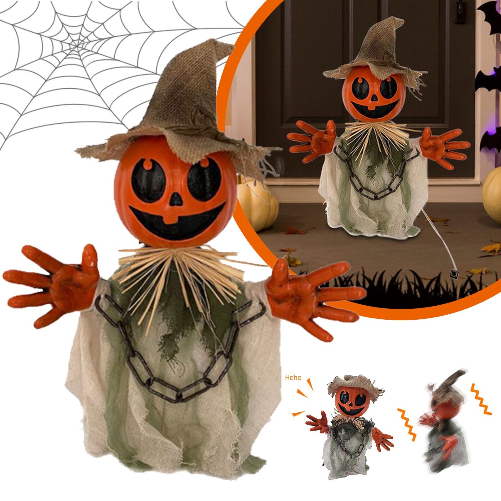 Guopo Animatronic Halloween Decorations – 16″ Walking Pumpkin With ...