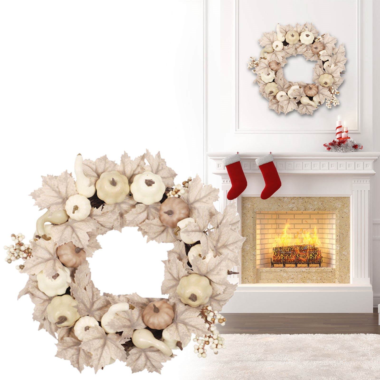 Guopo Artificial Fall Wreath Autumn Wreath Wreath With Pumpkin Maple ...