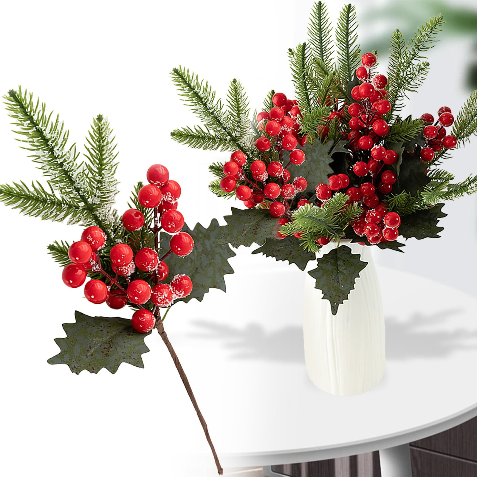 Guopo Artificial Flowers Artificial Red Berry Stems With Green Leaves ...