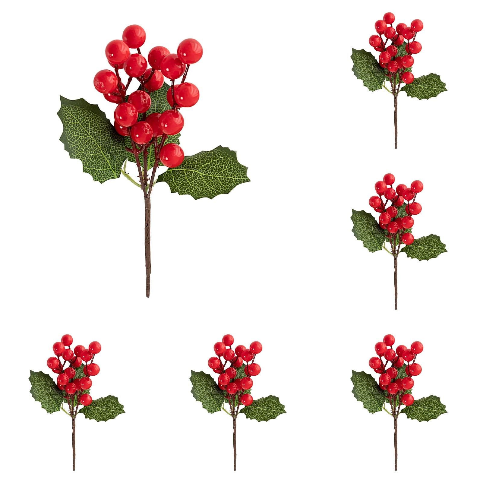 Guopo Artificial Flowers Artificial Red Berry Stems With Green Leaves ...