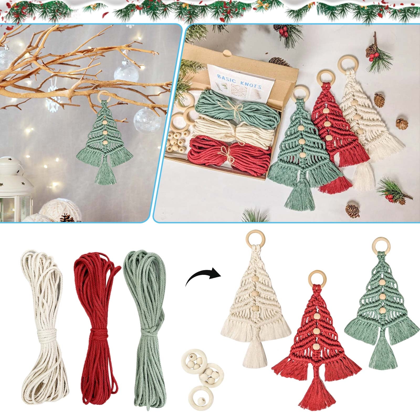 Guopo Christmas Tree Macrame Kit Christmas Macrame Woven Tree DIY Kit ...