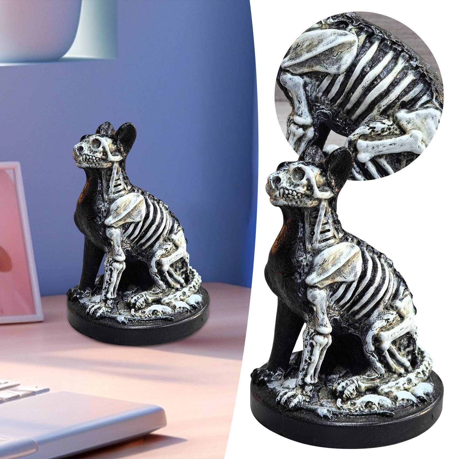 Guopo Halloween Cat Statue Sugar Animal Sculpture Skeleton Figure Home ...