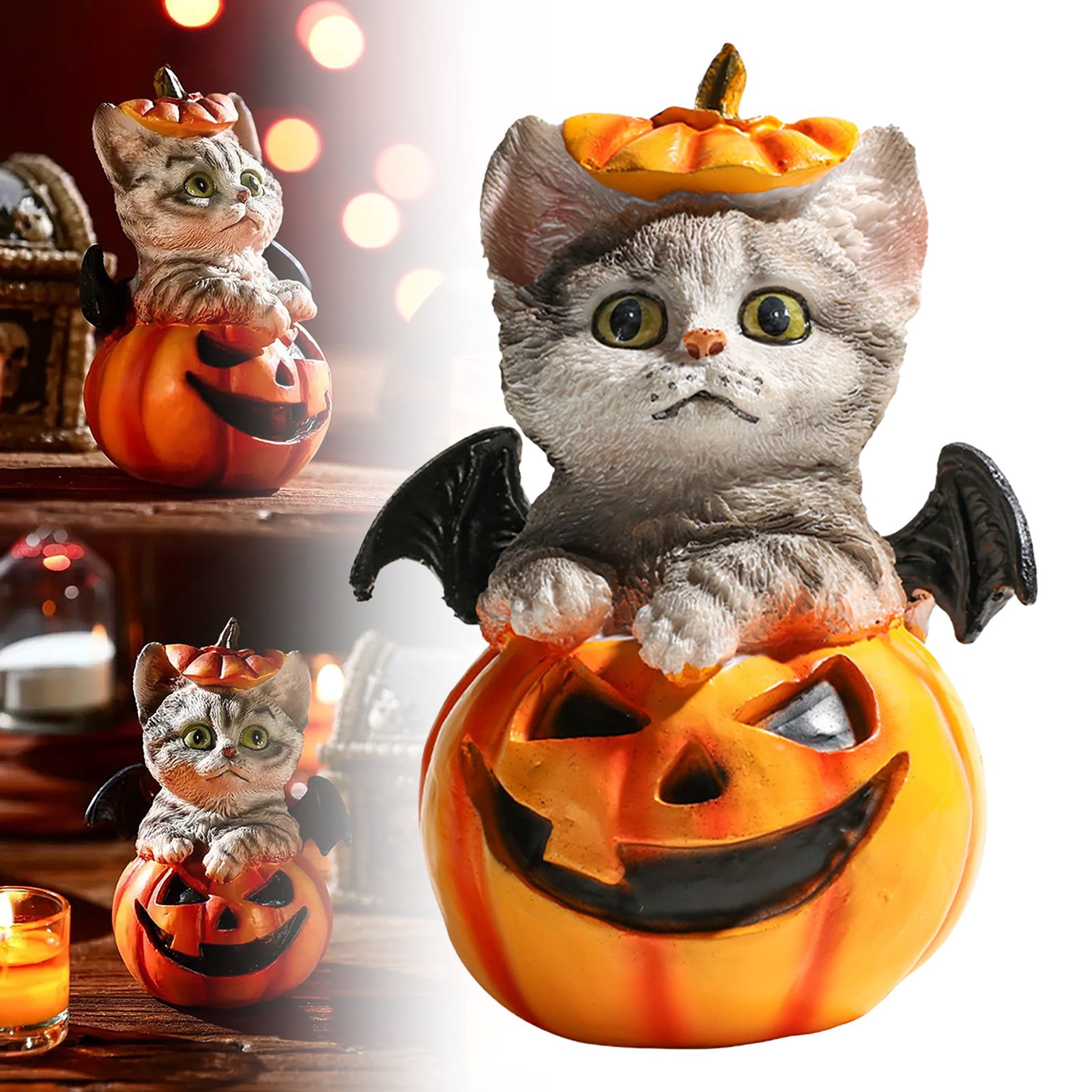 Guopo Halloween Decor Cat Statue Figurine Pet Pumpkins Sculptures ...