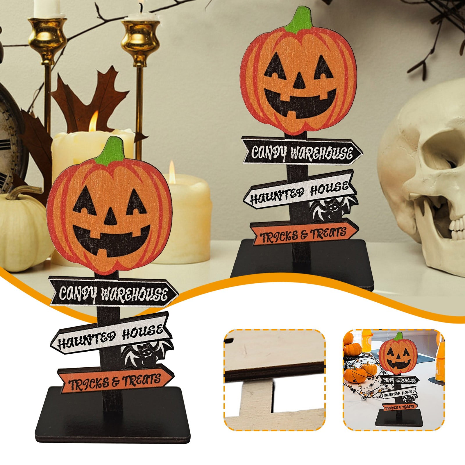 Guopo Halloween Wooden Block Sign Decor Table Mantle Wood Signs With ...
