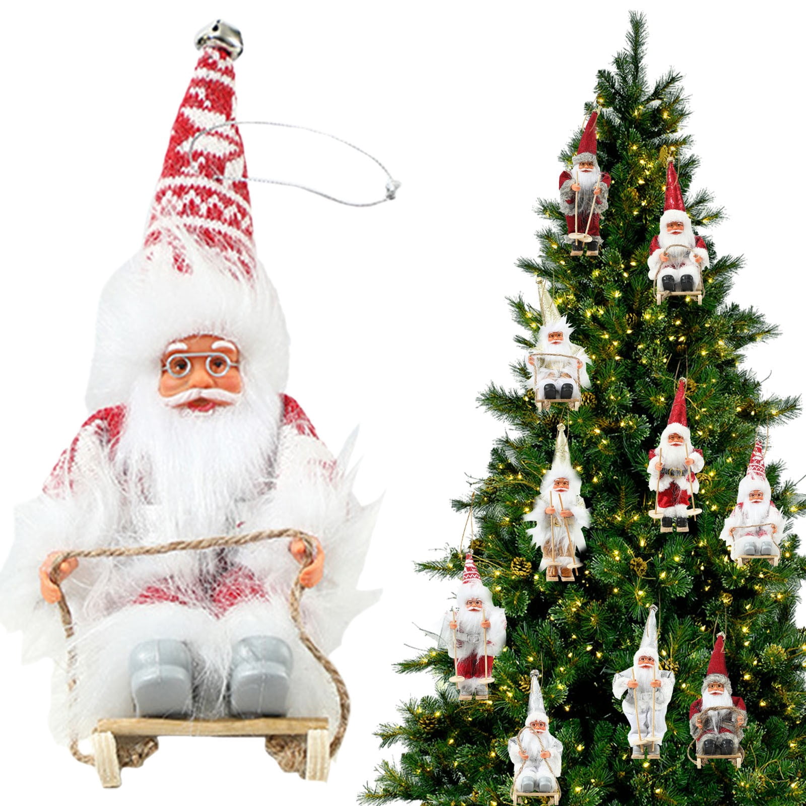 Guopo Skiing Santa Figurine Santa Sleigh Figurine Christmas Tree ...