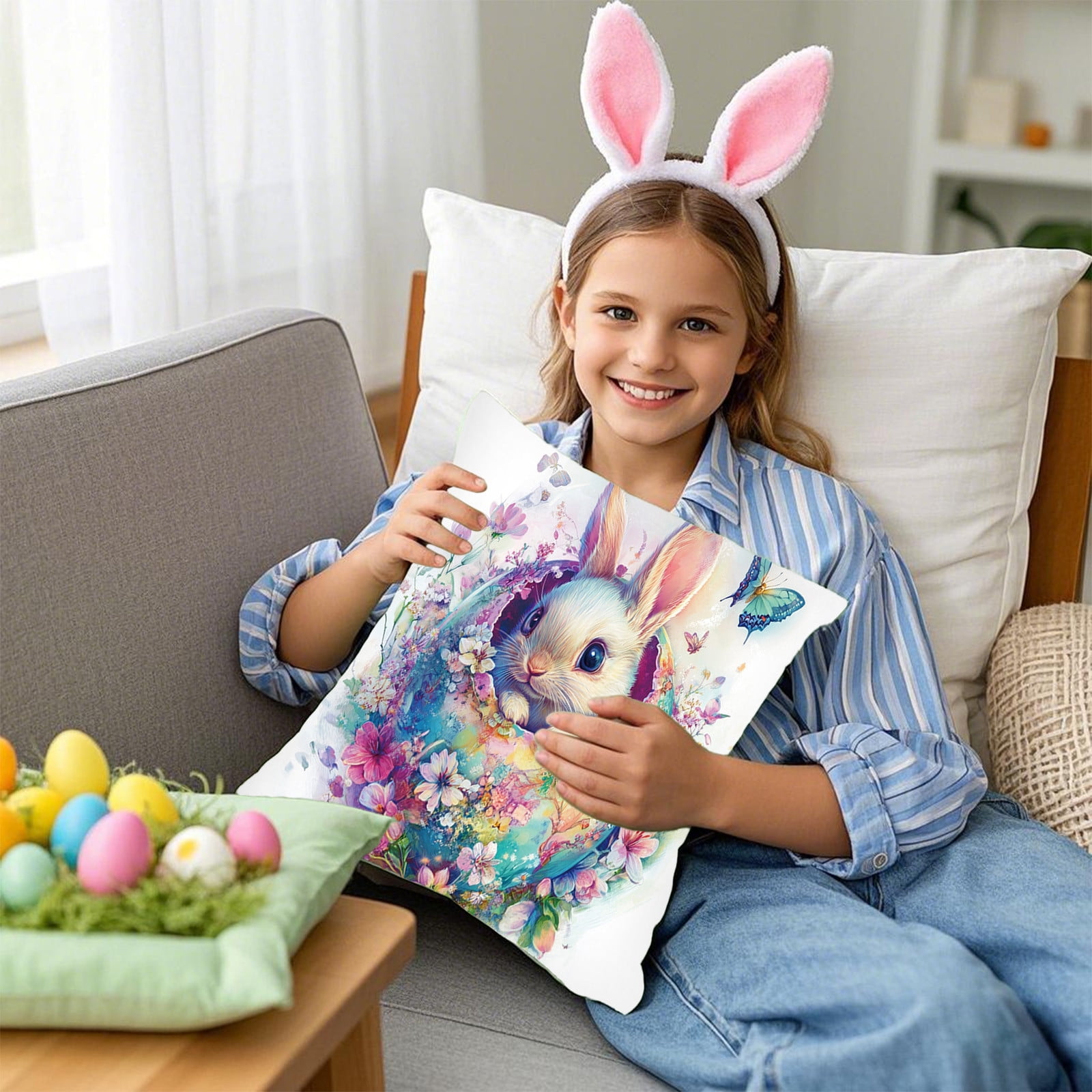 Guozer 1Pcs Easter Pillow Covers Throw Pillowcase Bunny and Eggs Pillow ...