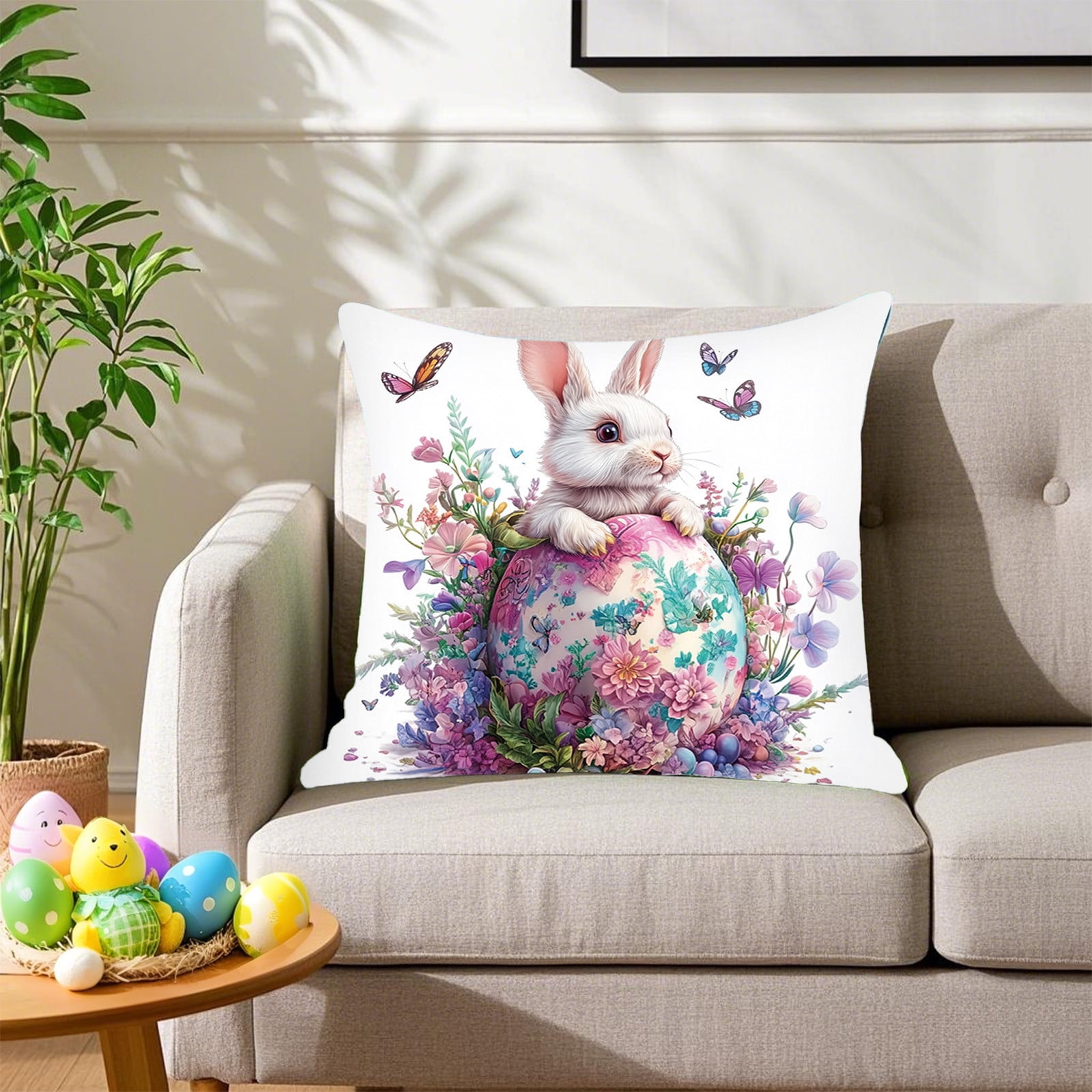 Guozer Easter Pillow Covers Throw Pillowcase Bunny and Eggs Pillow ...