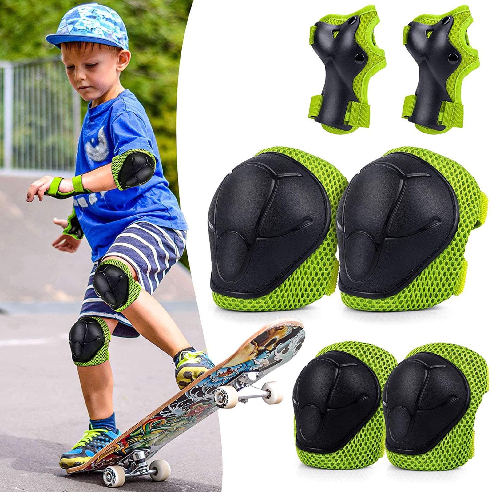 Guozer 6 In 1 Protective Gear Knee Pads Set For Kids Knee And Elbow ...