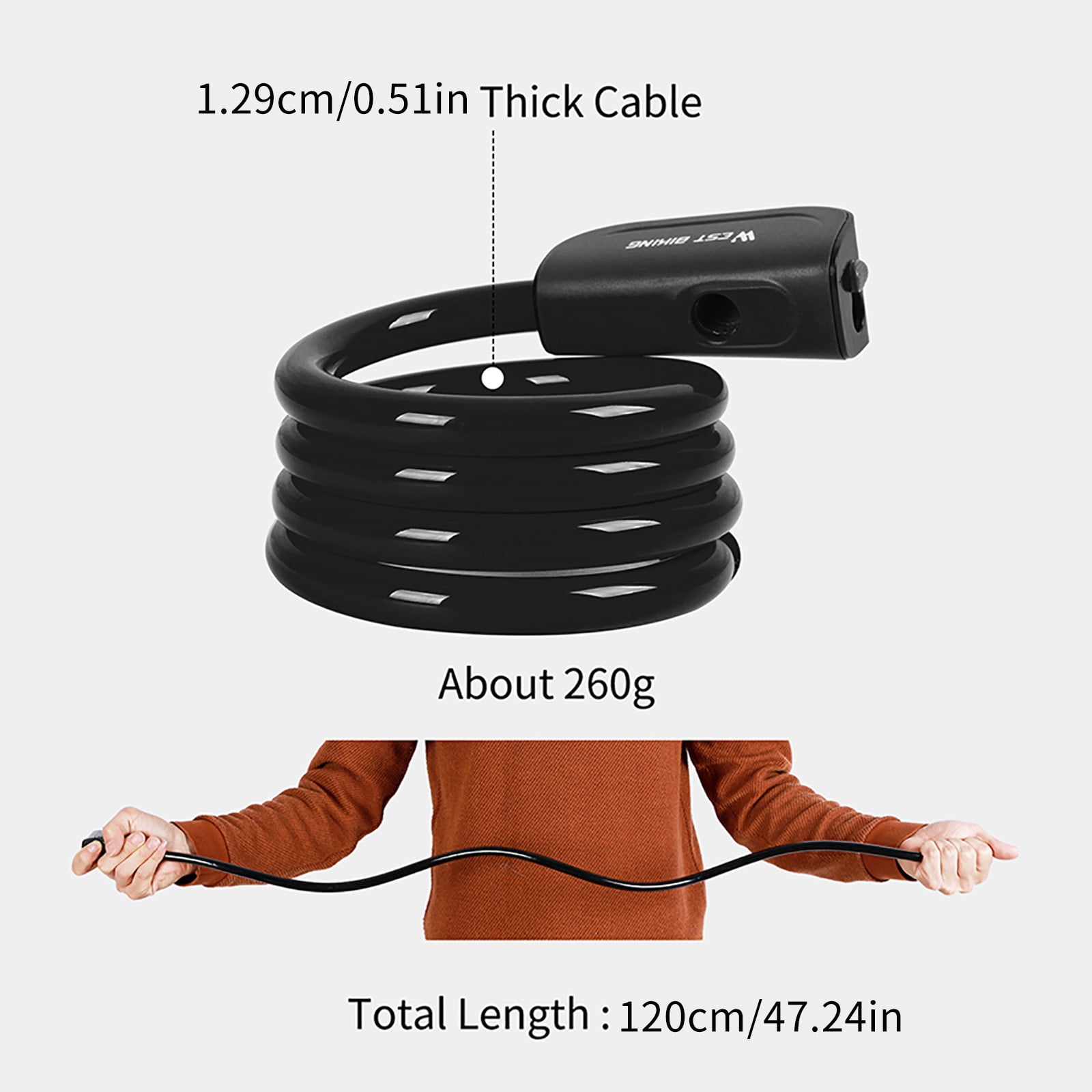 Guozer Bicycle Extension Lock 1PCS Waterproof Extended Bike Lock Coiled Security Cable Lock With ...