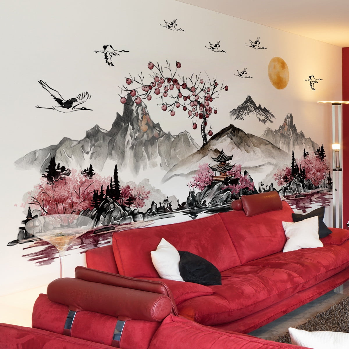 Guozer Ink Painting Sticker Wall Decals Peel and Stick Flower Wall ...