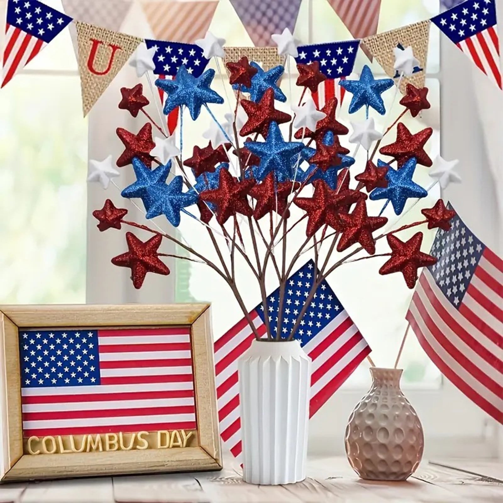 Guozer Clearance Patriotic Picks for 4th of July Decorations Artificial Stem Picks for Memorial ...
