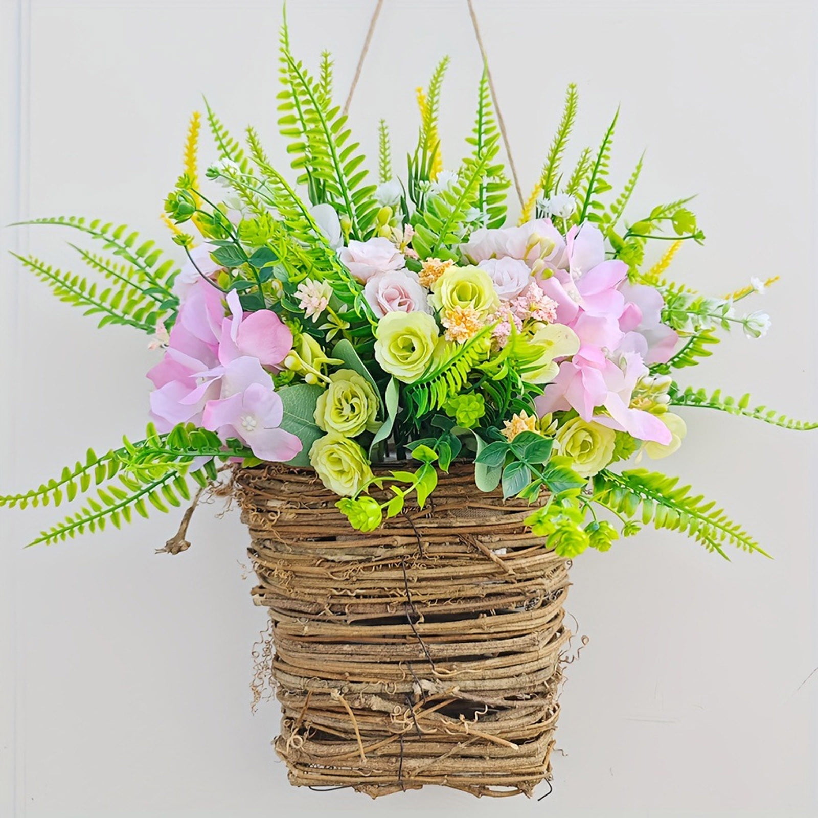 Guozer Spring Flower Baskets for Mantle Decor Floral Wreath for Front ...
