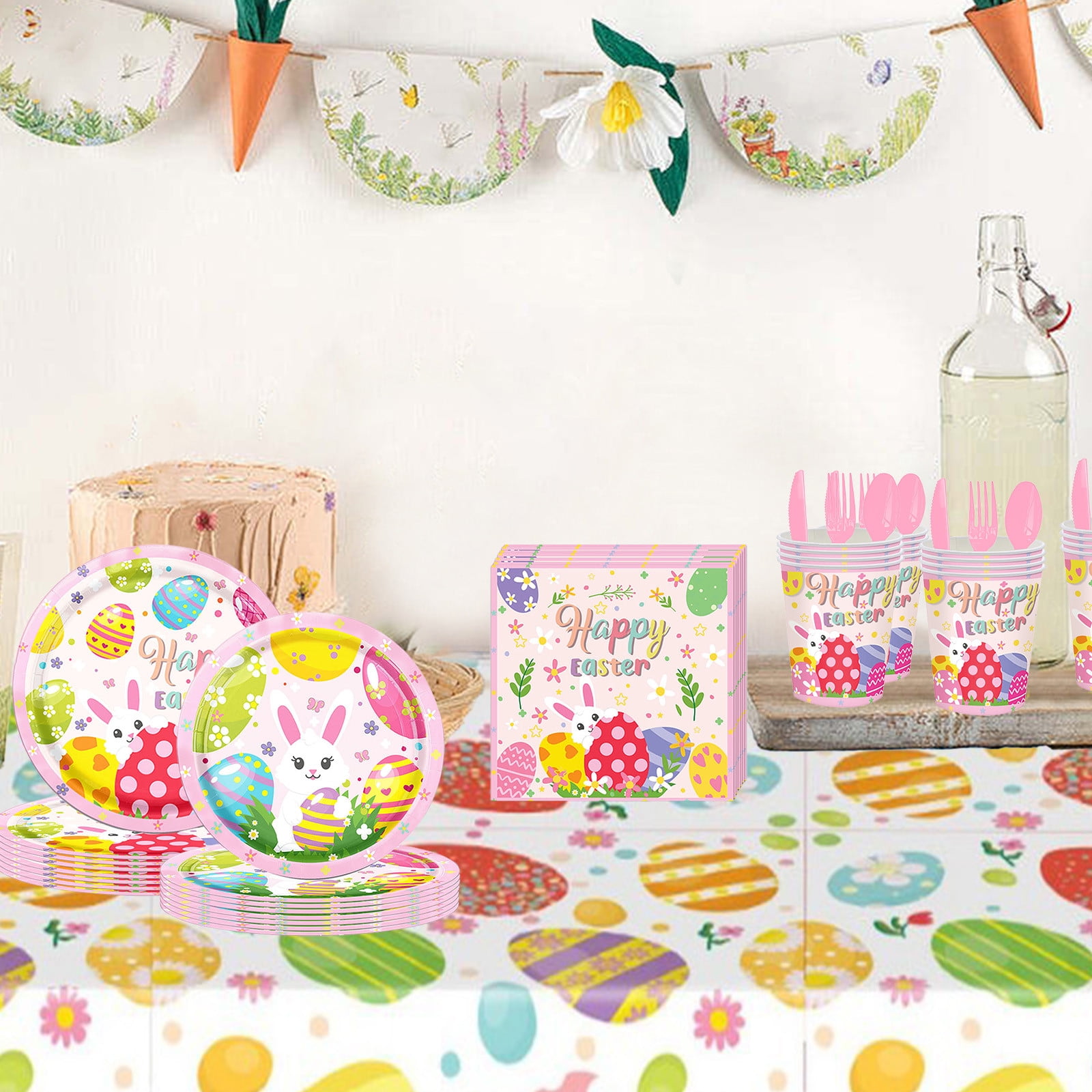 Guozer Easter Disposable Tableware for 16 People, Cartoon Bunny ...