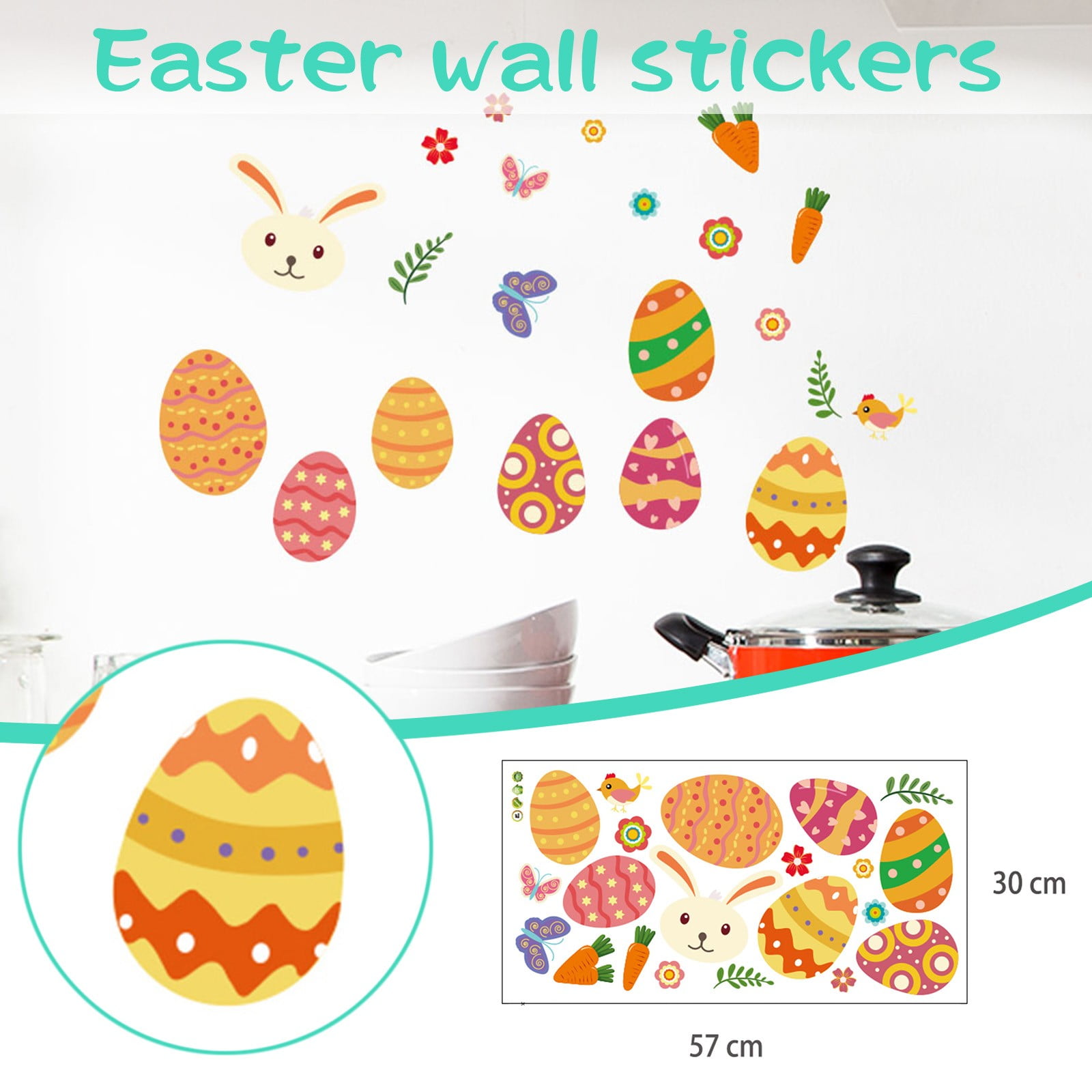 Guozer Easter Wall Decal Easter Window Clings Eggs bunny Self-adhesive ...