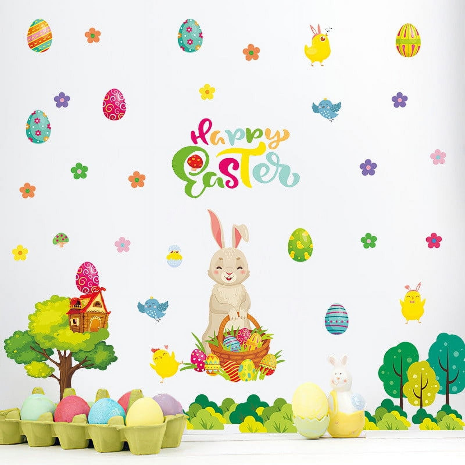 Guozer Easter Wall Decal Easter Window Clings Eggs bunny Self-adhesive ...