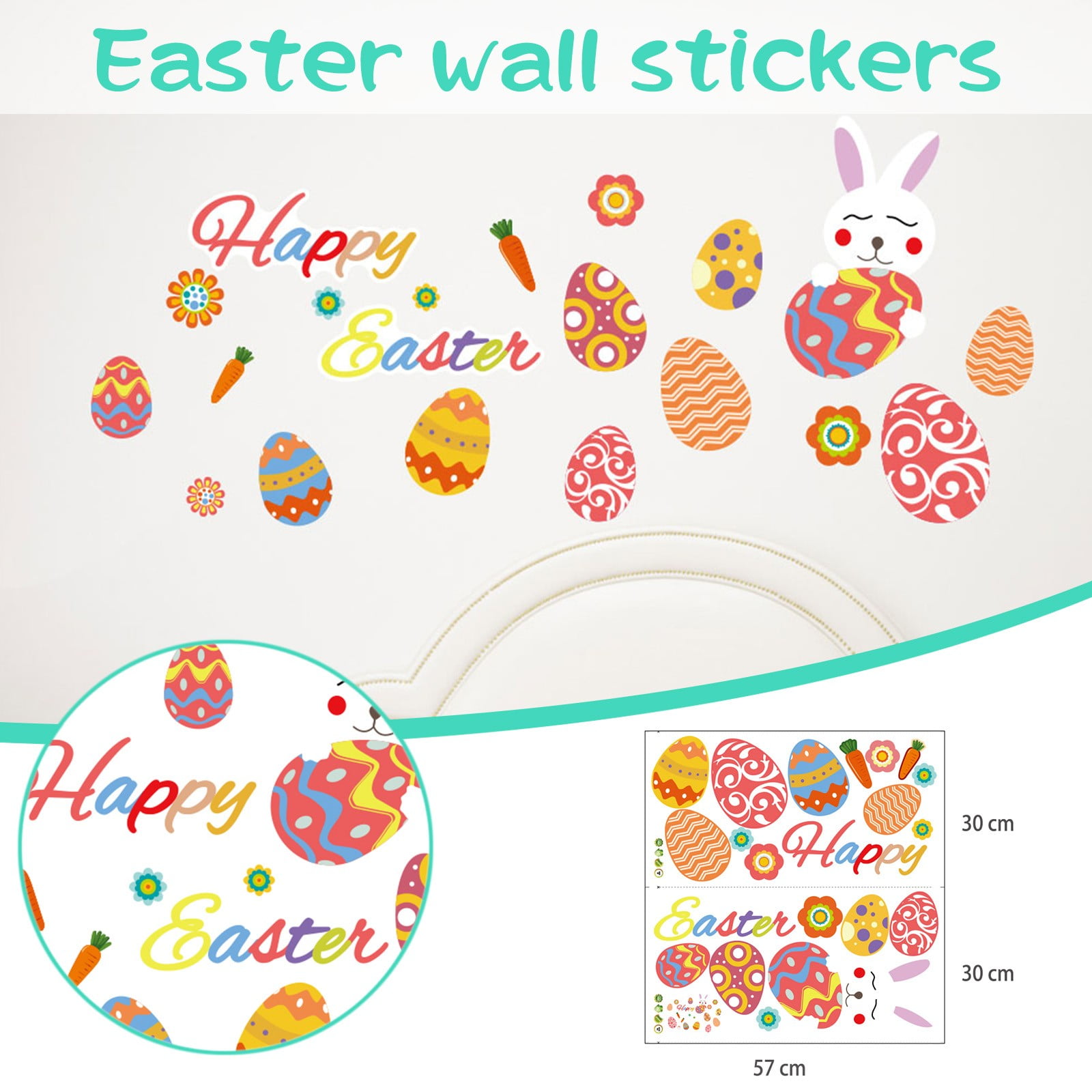 Guozer Easter Wall Decal Easter Window Clings Eggs bunny Self-adhesive ...
