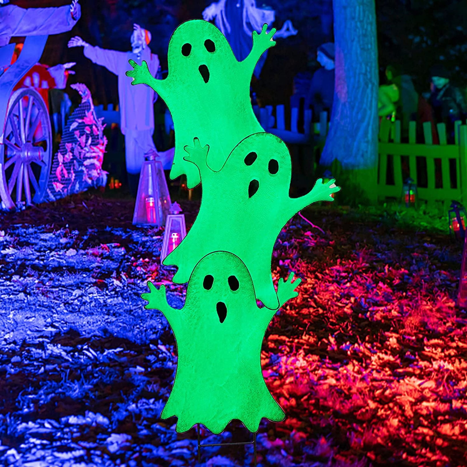 Guozer Halloween Yard Stakes Set of 3 Luminous Yard Sign for Ghost ...
