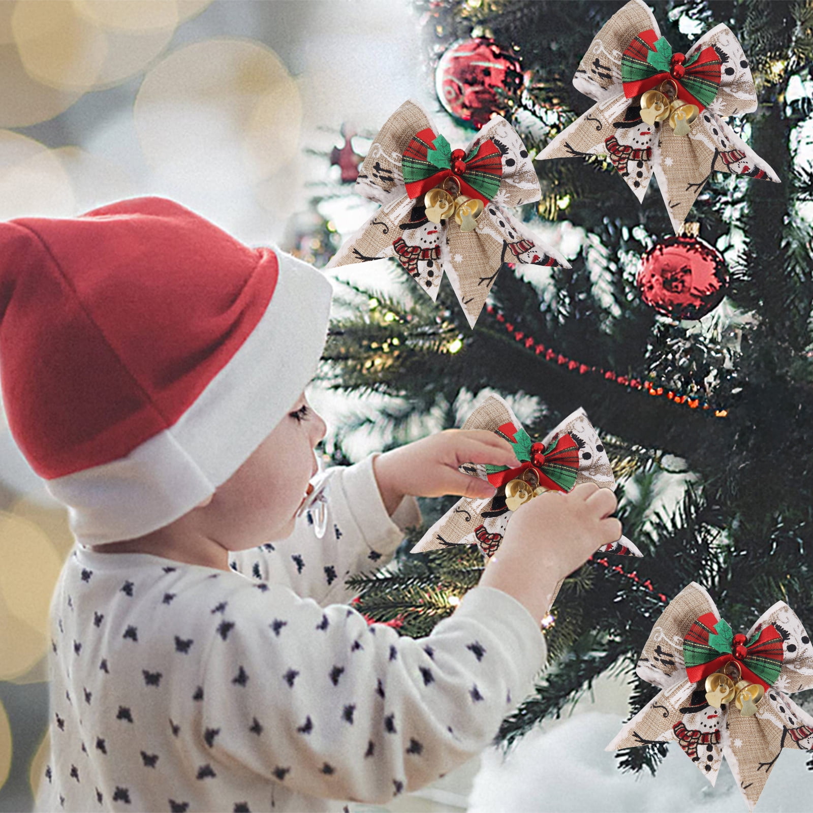 Guozer Linen Christmas Tree Bows 1PCS Christmas Bow with Bells Mini ...
