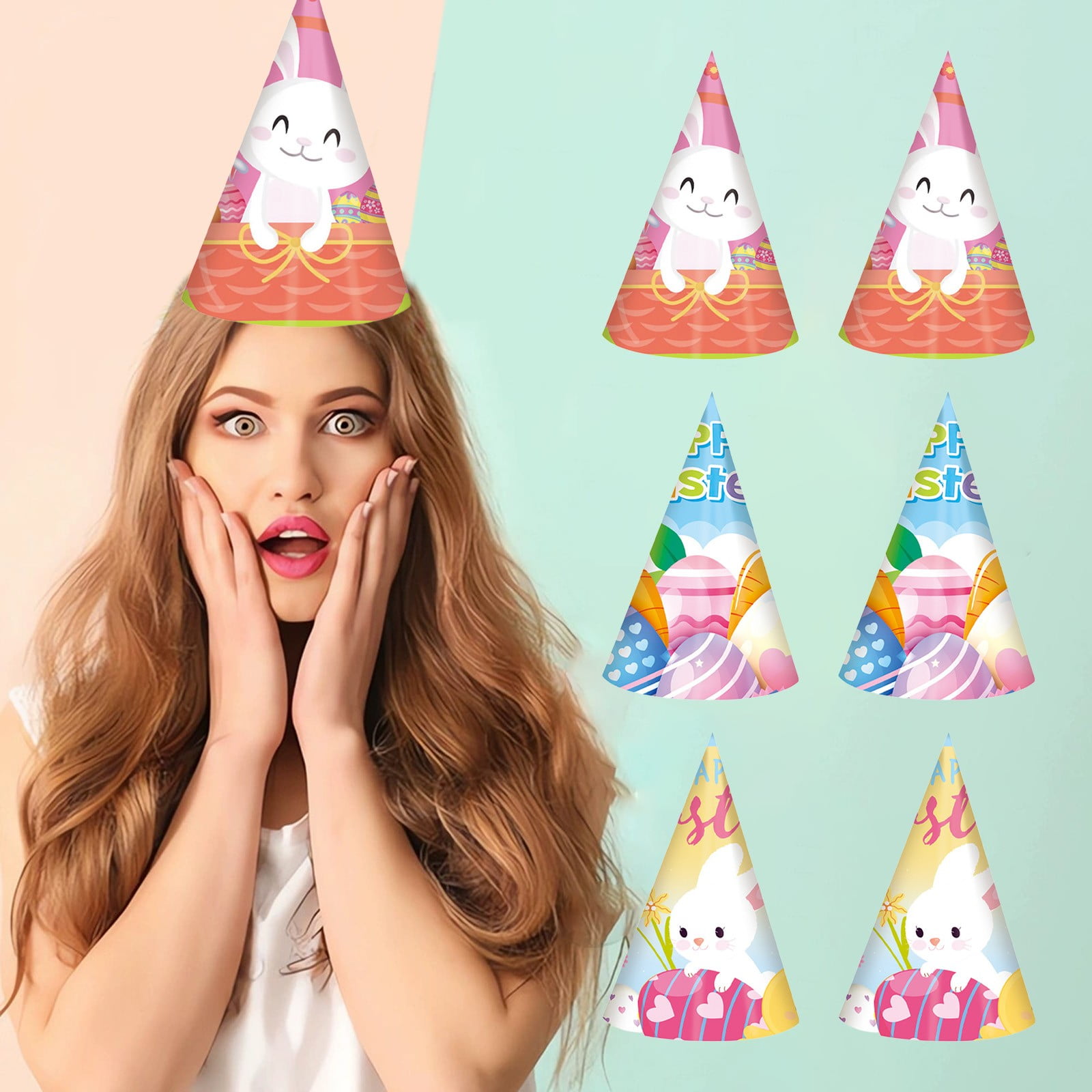 Guozer Party Hats 6Pcs Easter Paper Hats for Bunny Birthday Decorations ...