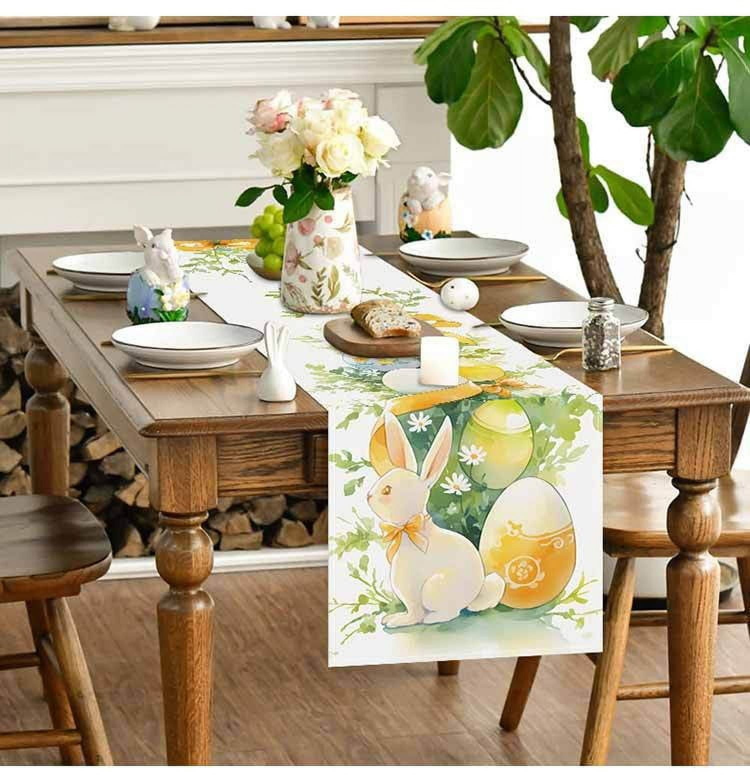 Guozer Spring Table Runner Easter Table Runners Bunny Easter Egg Table Runner for Mantel Decor ...
