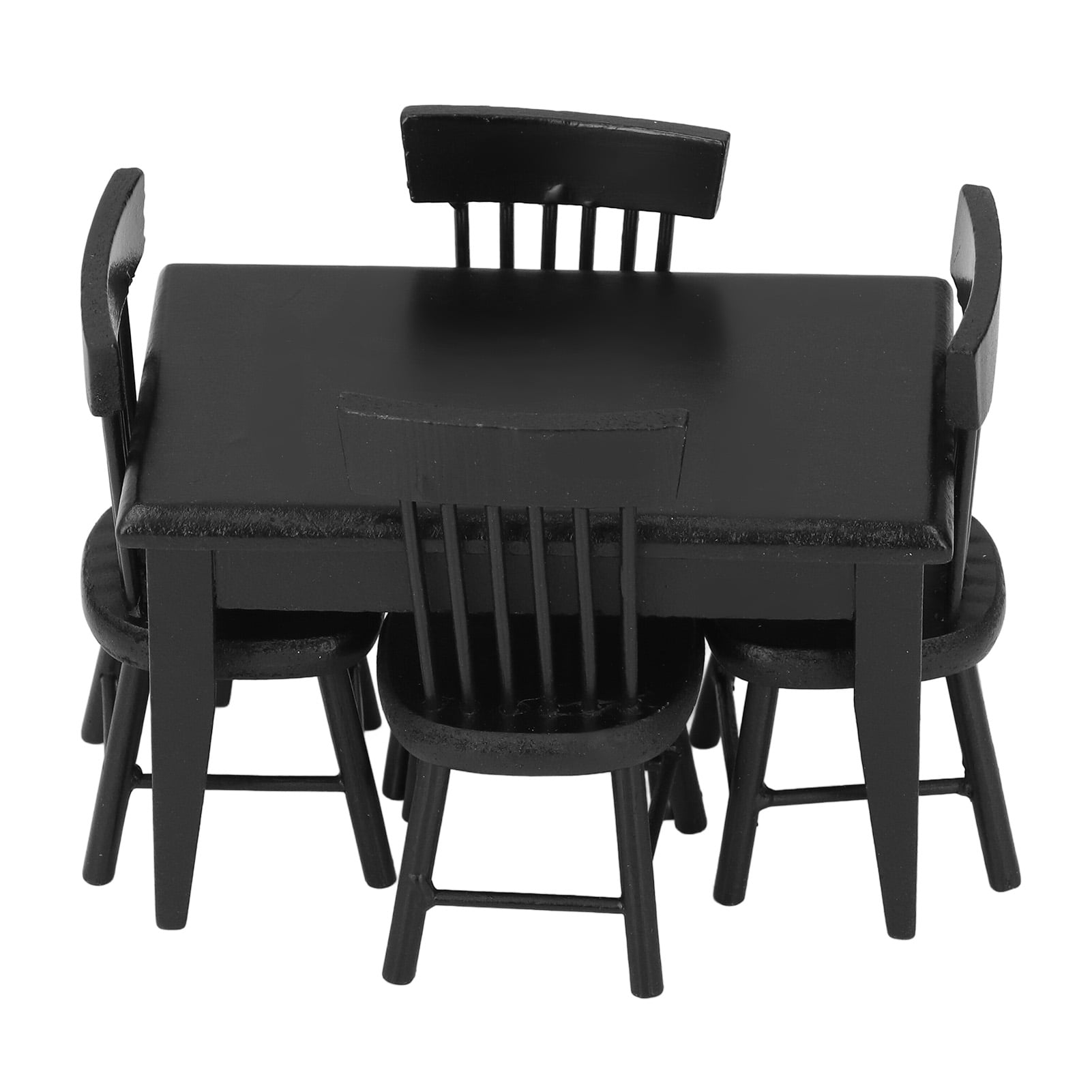 Gupbes 1:12 Dollhouse Table Chair Set Black Wooden Miniature Furniture ...