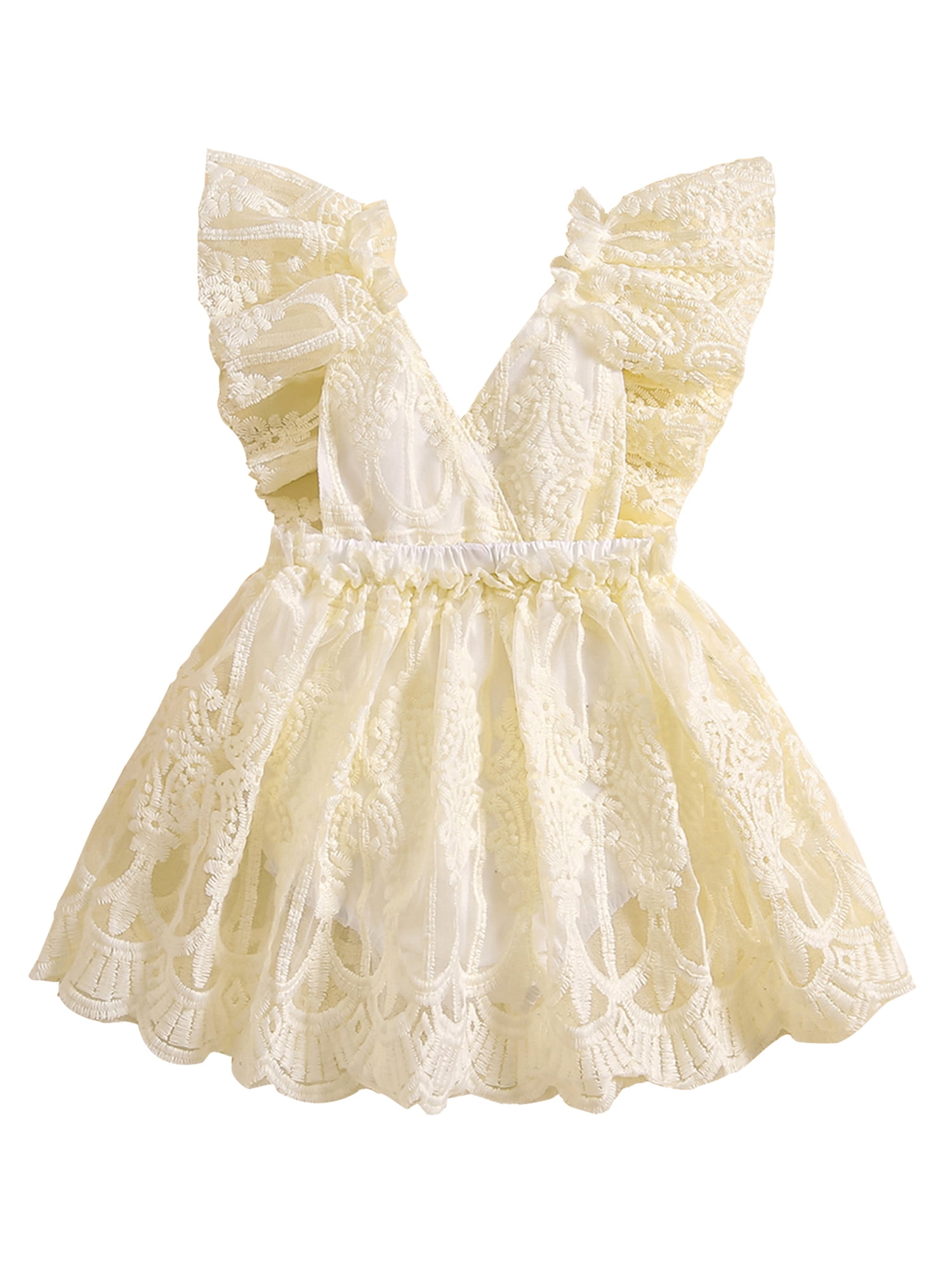 Gupgi 0-24 Months Baby Girls Romper Dress, Fly Sleeve V-neck Lace ...