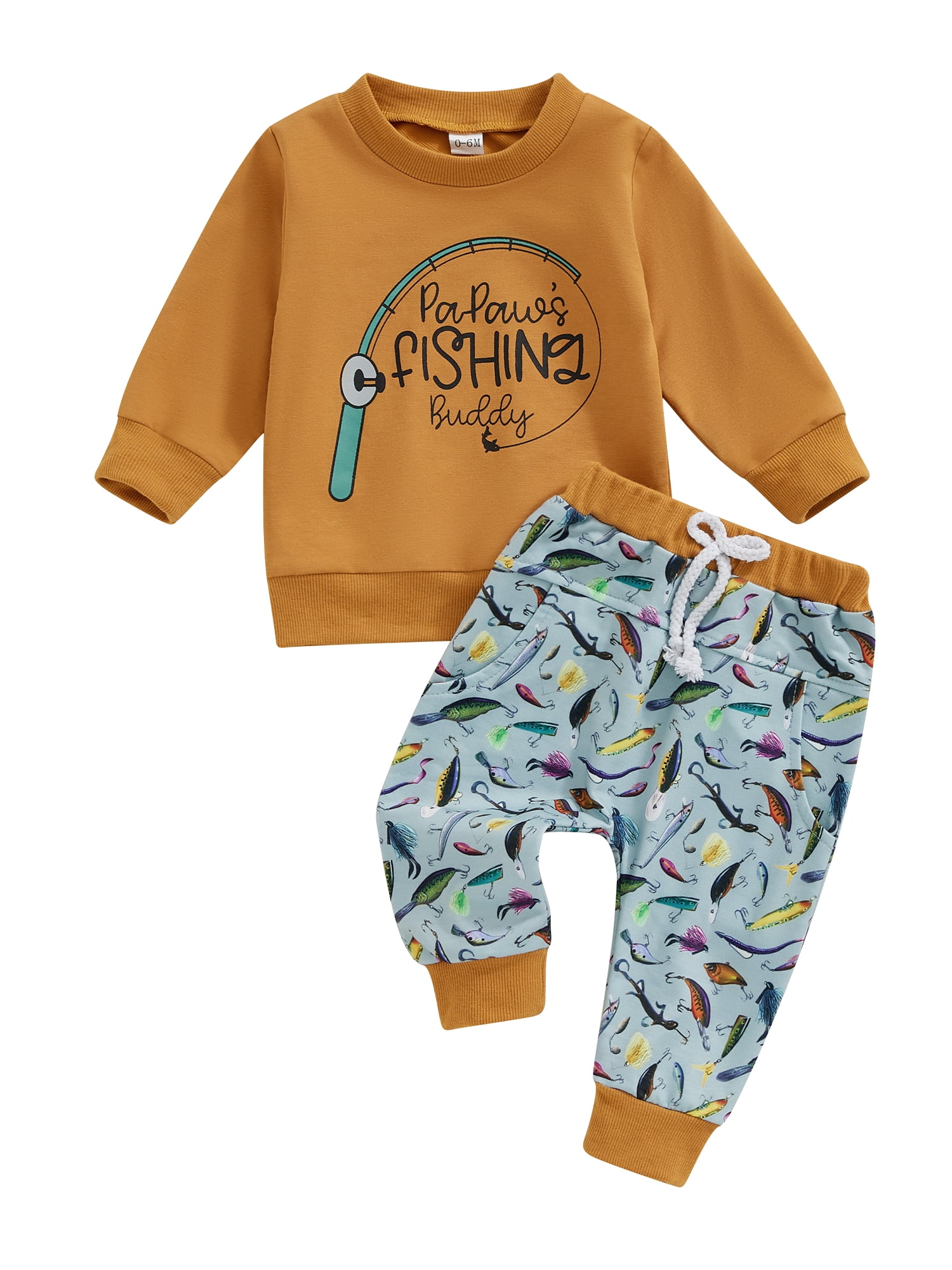 Gupgi Baby Boy 2Pcs Fall Outfits Long Sleeve Fish Print Sweatshirt + Pants Set Toddler Clothes ...