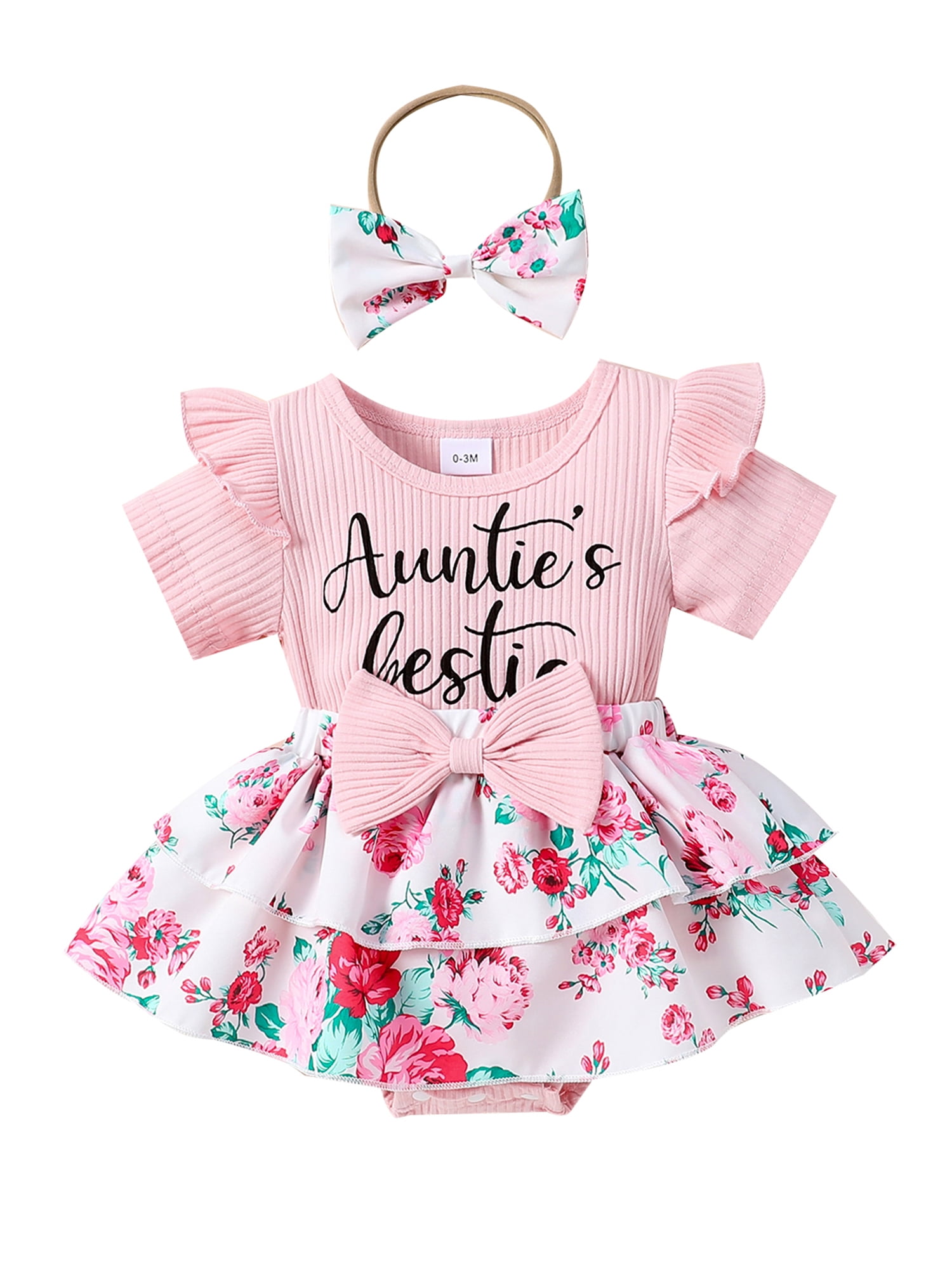 Gupgi Baby Girl Romper Dress Letter Floral Print Jumpsuit with Headband ...