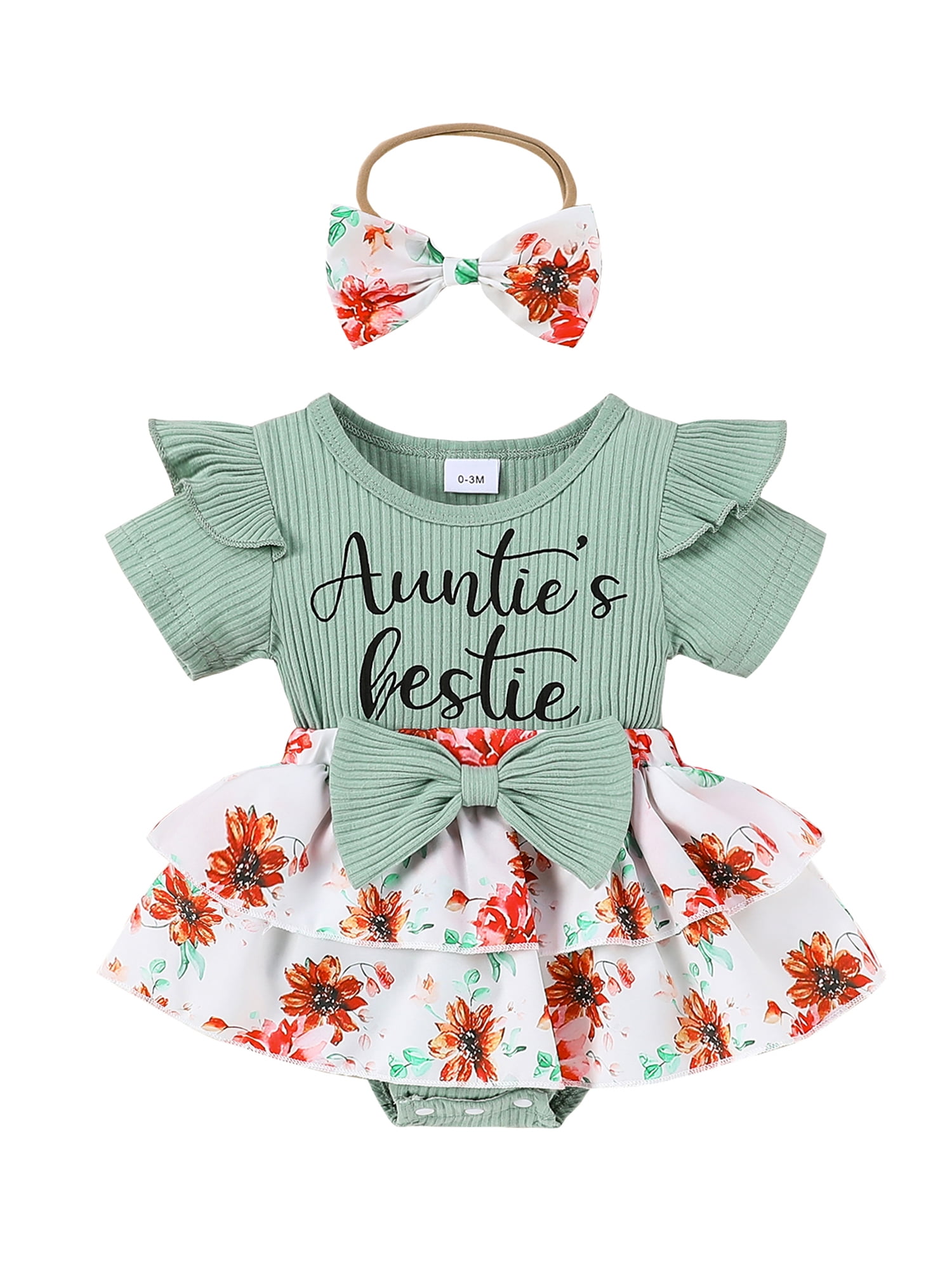 Gupgi Baby Girl Romper Dress Letter Floral Print Jumpsuit with Headband ...