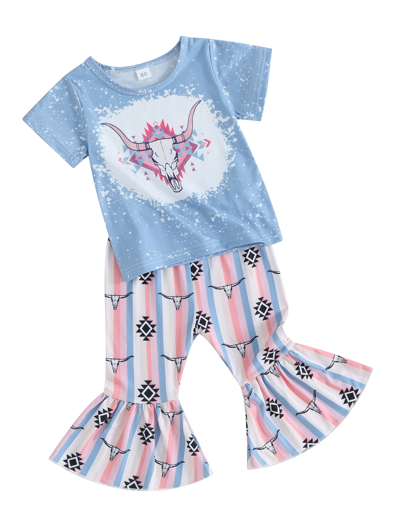 Gupgi Baby Spring Girl Outfits Cow Head/Rainbow Print Short Sleeve T-Shirt Flare Pants Summer 2 ...