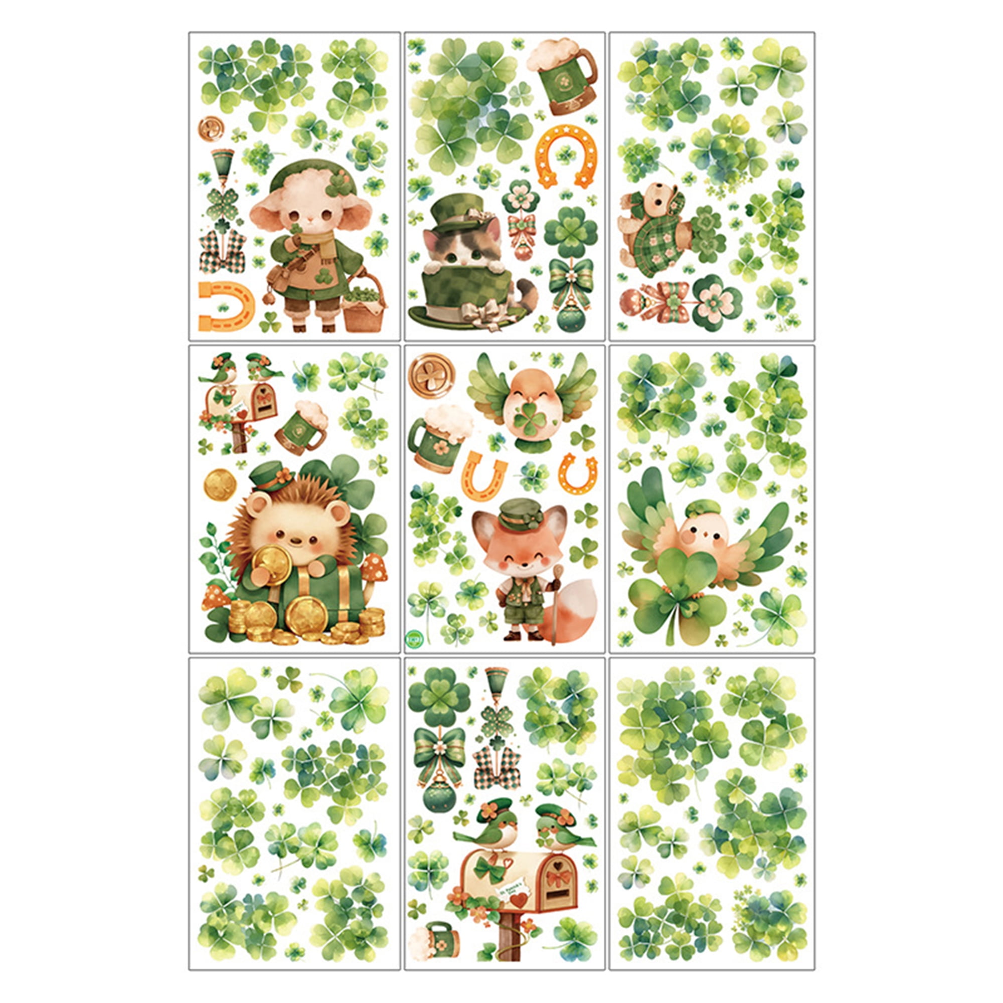 Gupgi Spring Irish Window Clings Cute Four Leaf Clover Animal Gold Coin ...