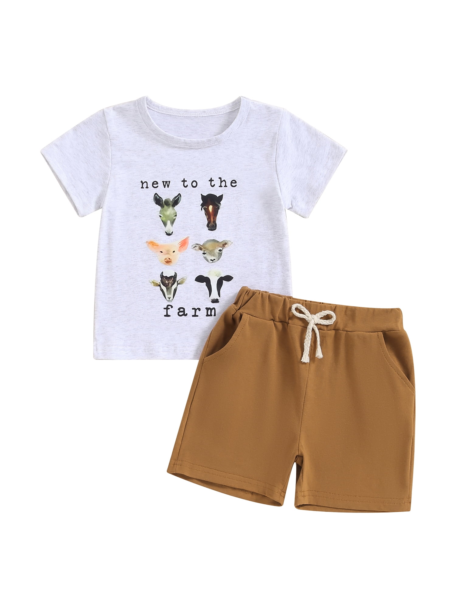 Gupgi Toddler Boy Farm Outfit LetterAnimal Print Short Sleeve Tops with ...