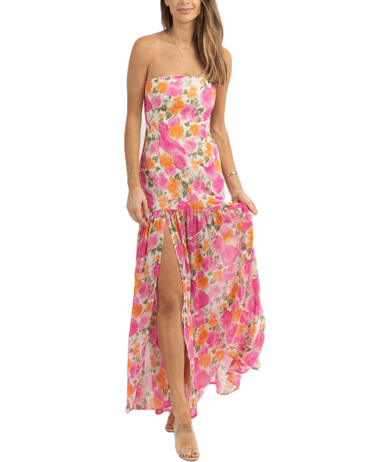 Gupgi Women’s High Slit Tube Dress Strapless Backless Mesh Tropical ...