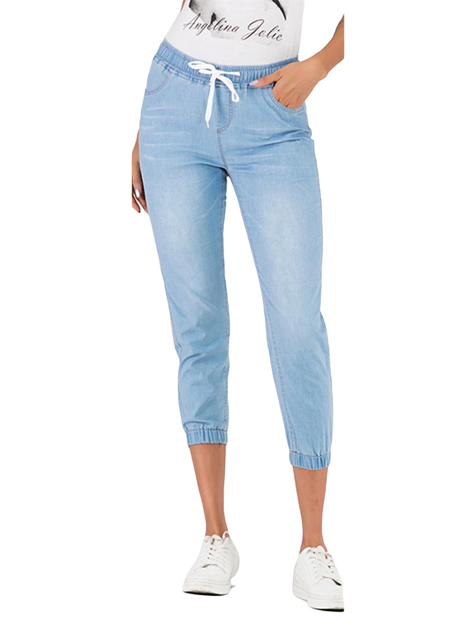 Gupgi Women' s Mid Rise Skinny Jeans Drawstring Denim Pants Female ...