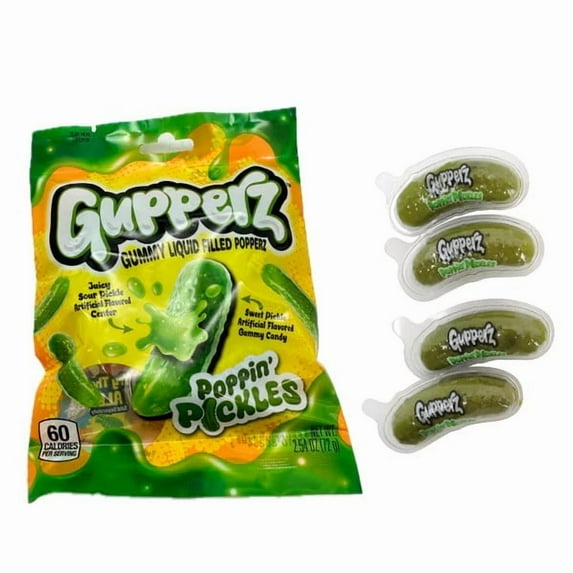Gupperz Poppin Pickles, Sour Gummies with Liquid Filled Center, Soft ...