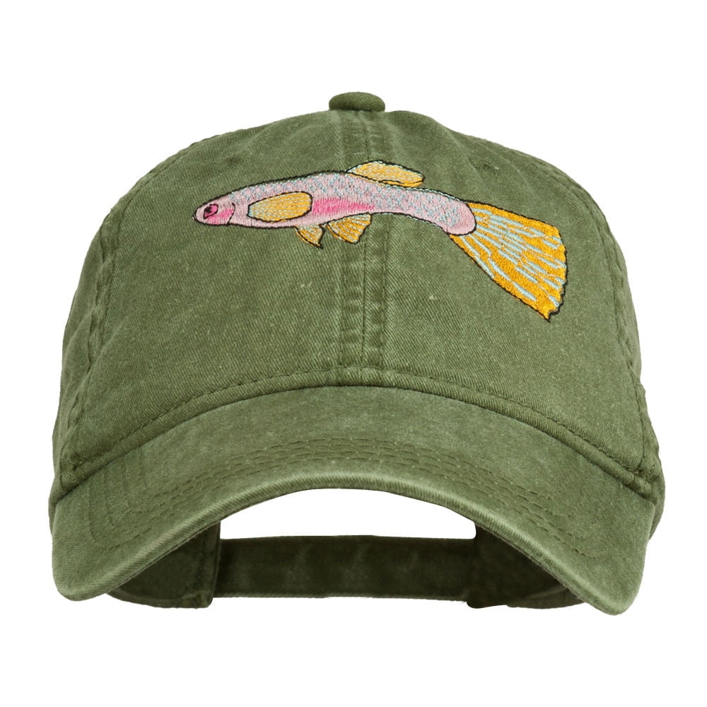 Guppy Fish Embroidered Washed Cap - Olive Green OSFM - Walmart.com