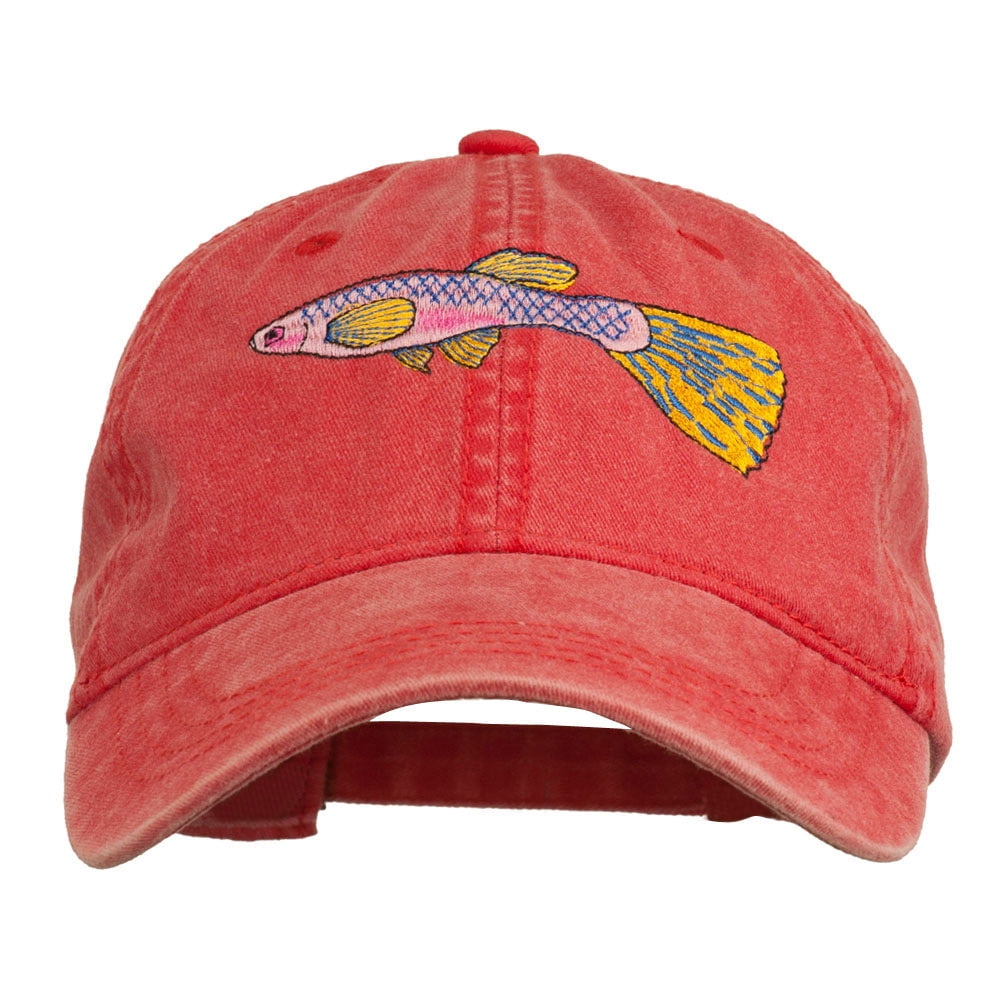 Guppy Fish Embroidered Washed Cap - Red OSFM - Walmart.com