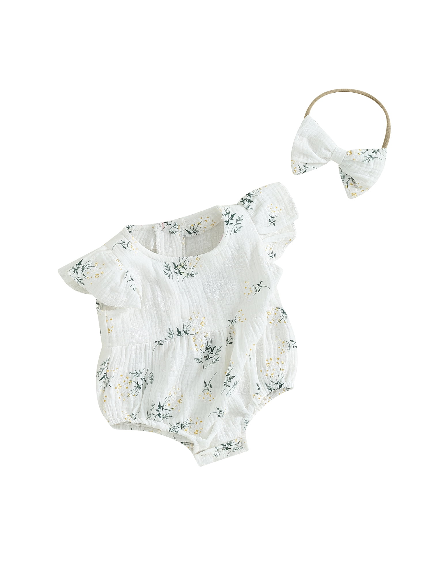 Gureui Baby Girl 2 Piece Outfits Floral Print Ruffle Romper and ...