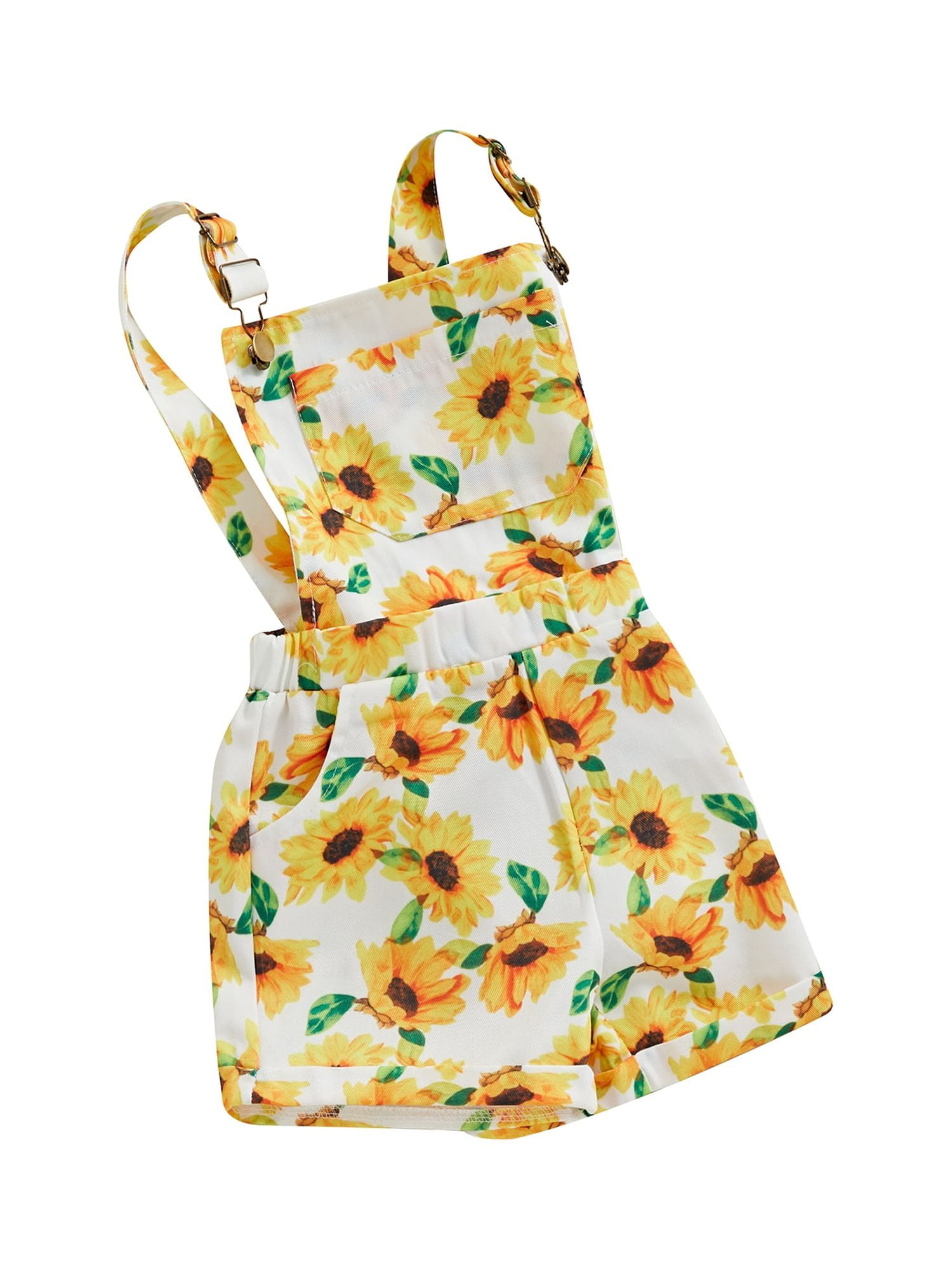 Gureui Baby Girl Summer Overalls Sleeveless Square Neck Sunflower Print ...