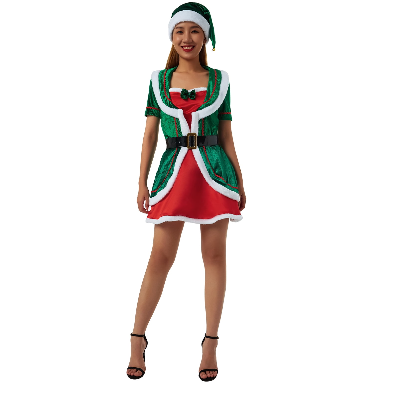 Gureui Men's Christmas Elf Costume Set Women's Santa Claus Cosplay ...
