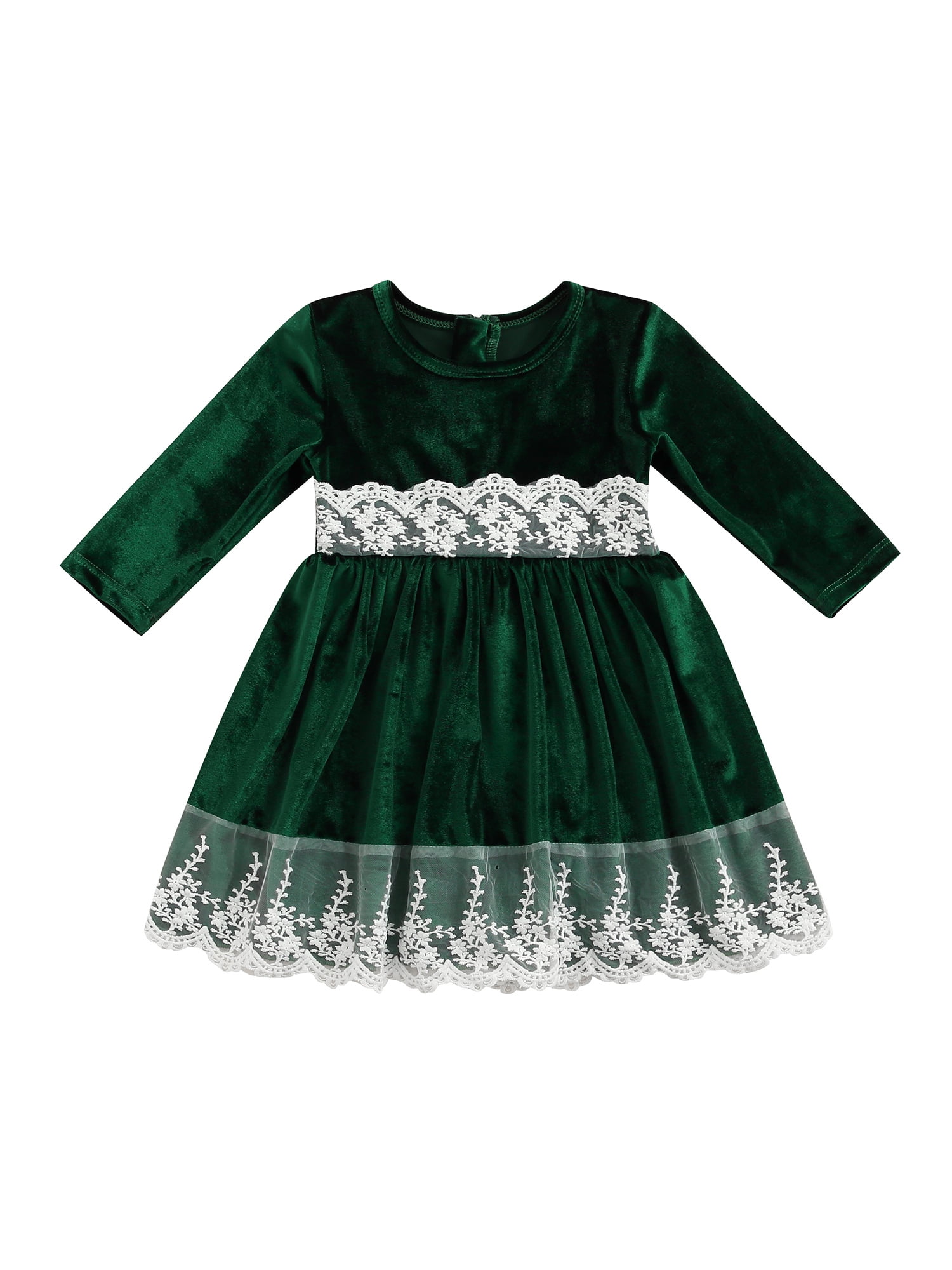 Gureui Toddelr Kids Girls Velvet Princess Dress Long Sleeve Lace Trim ...