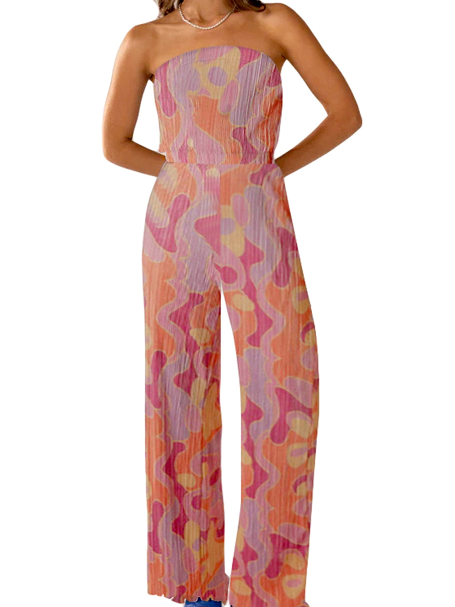 Gureui Women Strapless One Piece Jumpsuit Floral Print Sleeveless Off ...