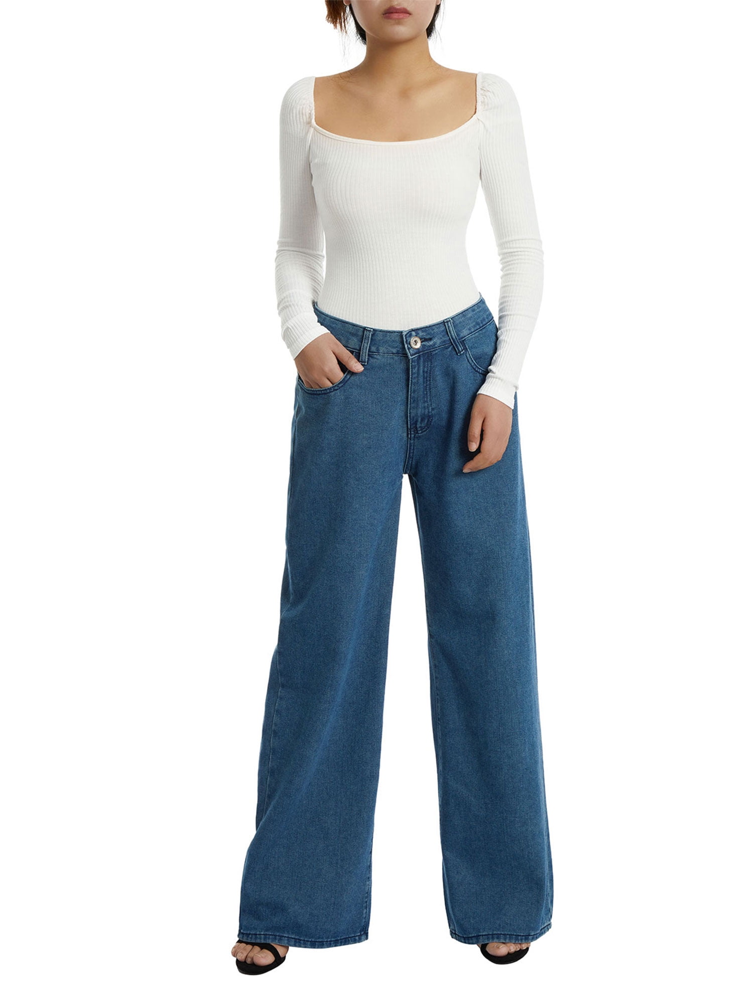 Gureui Women Wide Leg Denim Pants High Waist Straight Oversized Plus ...