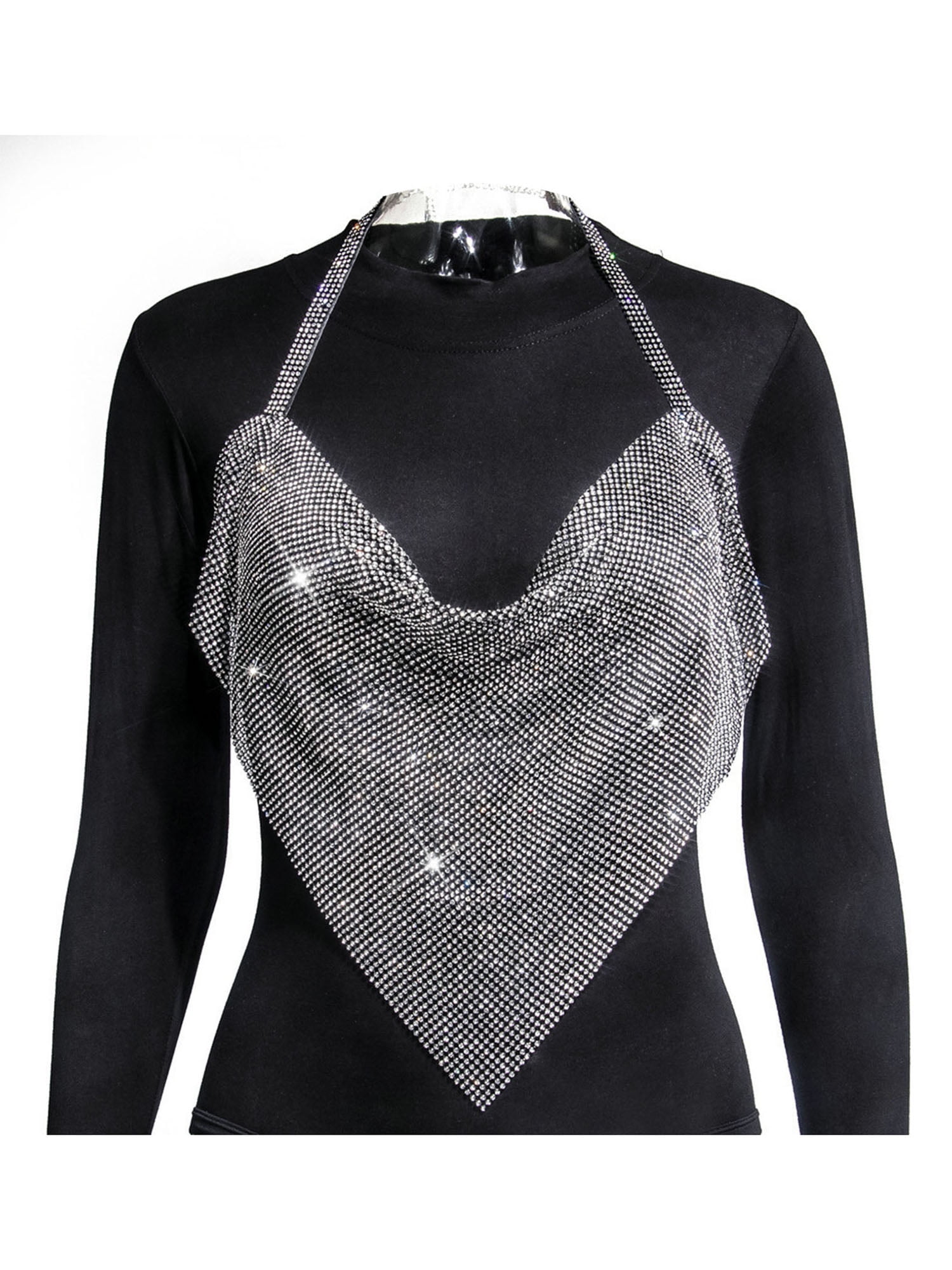 Gureui Women's Sparkly Halter Tank Tops, Backless Chains Linked Cowl ...