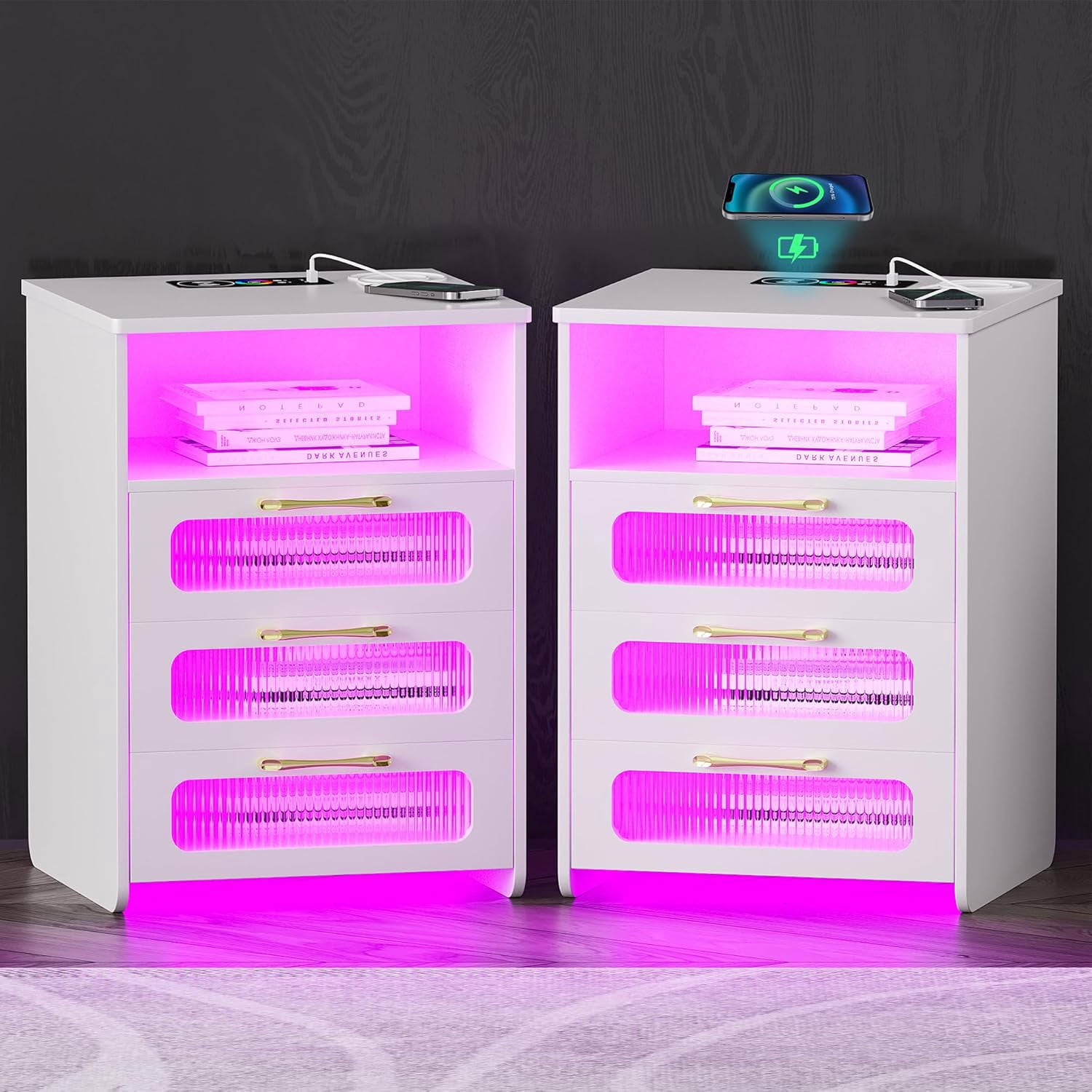 Gurexl 2 Set RGB Nightstand with Wireless Charging Station, RGB 20 ...