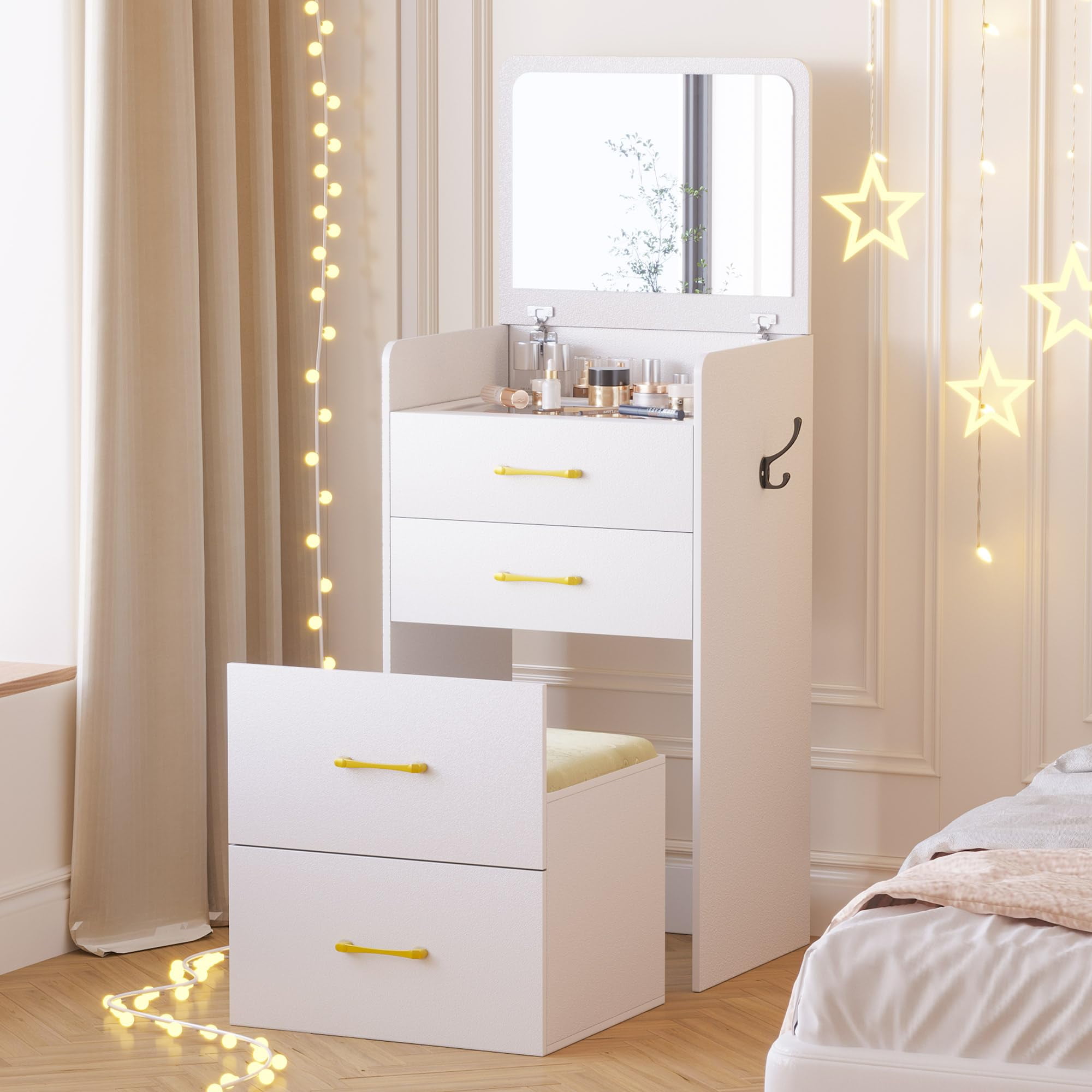 Gurexl 3 in 1 Vanity Desk with Flip Top Mirror,Small Make Up Vanity Set ...