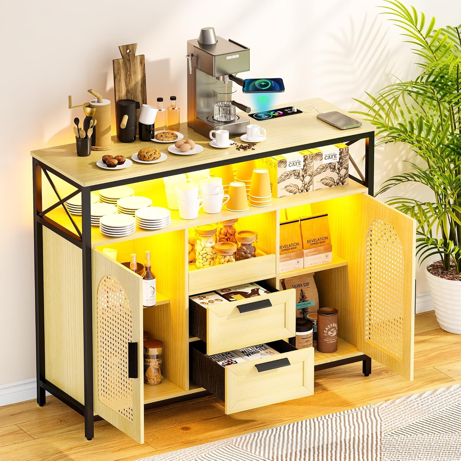 Gurexl 40" RGB Sideboard with Wireless Charging Station,7 Dynamic & 24 ...