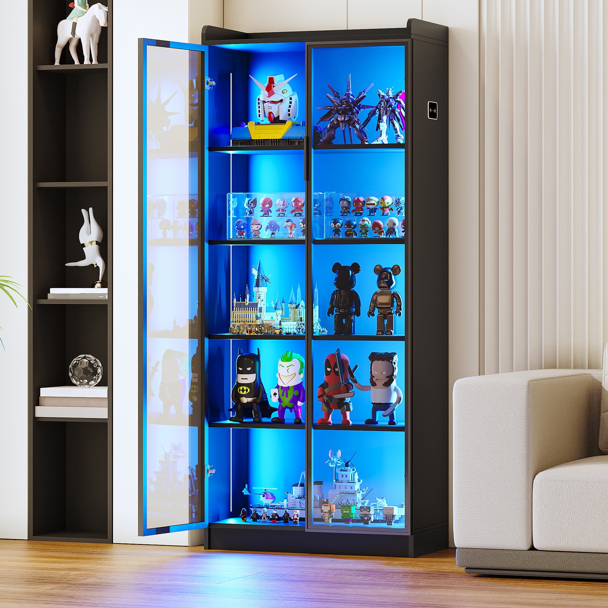 Gurexl 65" Tall Storage Cabinet, LED Curio Cabinets with Human Body ...