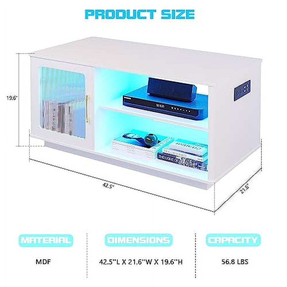 Gurexl LED Coffee Table with Charging Station, Auto Sensor 3 Color ...